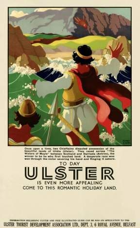 Irish Travel Poster Finn McCool Red hand of Ulster Northern Ireland