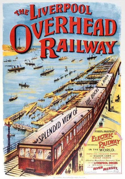 Liverpool Overhead Railway Merseyside Vintage LOR Travel poster c1910
