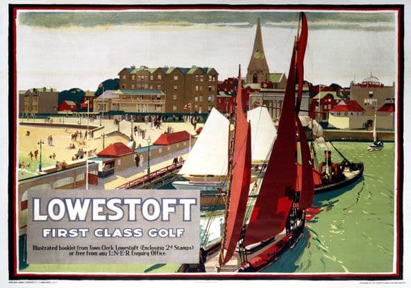 Lowestoft Suffolk First Class Golf Vintage LNER Travel Poster