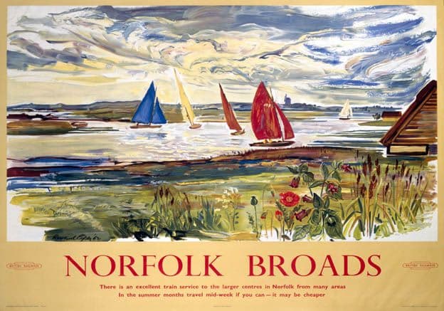 Norfolk Broads Sailing BR ER Vintage Travel Poster by Raymond Piper 1963