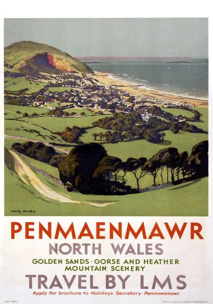 Penmaenmawr Dwygyfylchi Conwy Wales LMS Vintage Travel Poster by Chas Pears