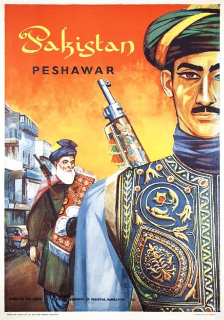 Peshawar Pakistan Vintage Tourism Travel poster 1963