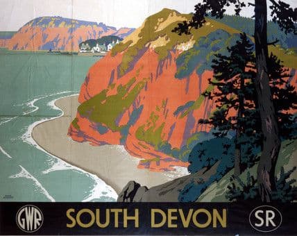 South Devon Vintage GWR and SR Travel poster by Frank Newbould 1945