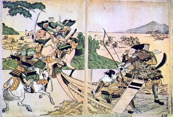 Vintage Japanese poster - Samurai firing at enemy horses