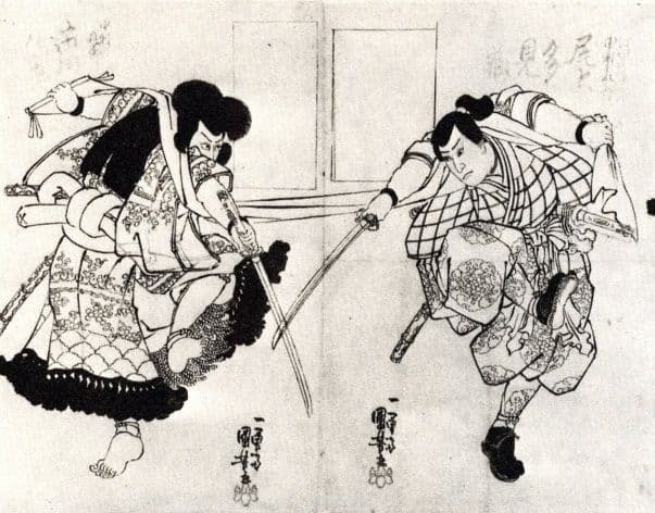 Vintage Japanese poster - Samurai sword battle