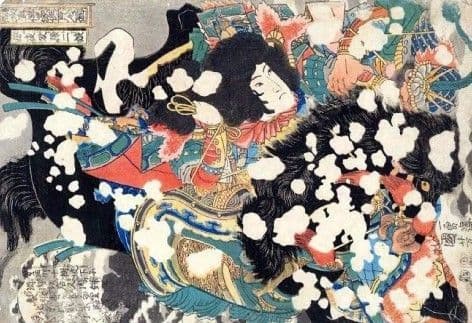 Vintage Japanese poster - Samurai warrior goign to battle