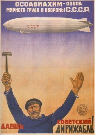 Vintage Russian poster - Hurrah Soviet dirigible 1930