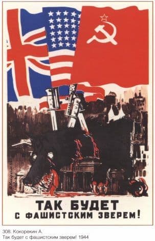 Vintage Soviet poster - Soviet USA and British flags