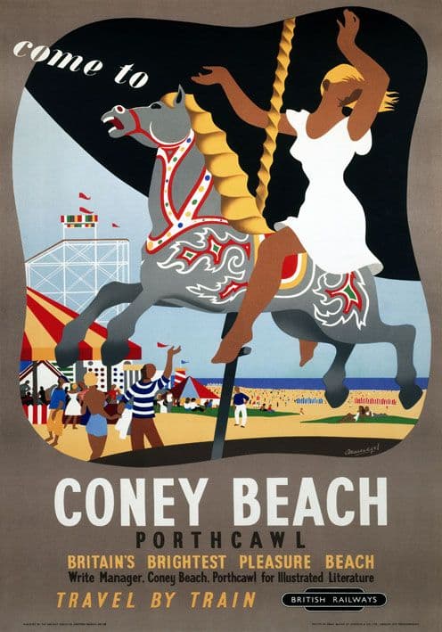 Vintage travel poster - Come to Coney Beach Porthcawl Wales Britain s ...