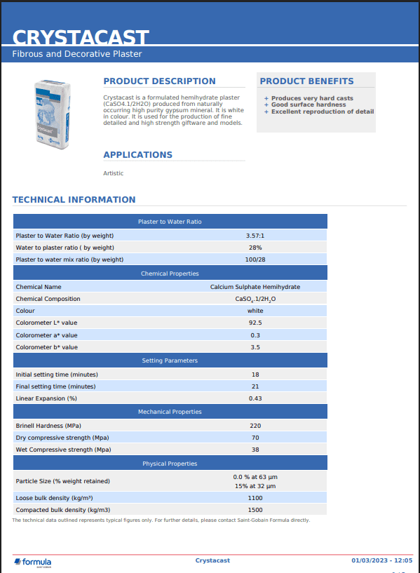 25kg Crystacast Hard Casting Plaster