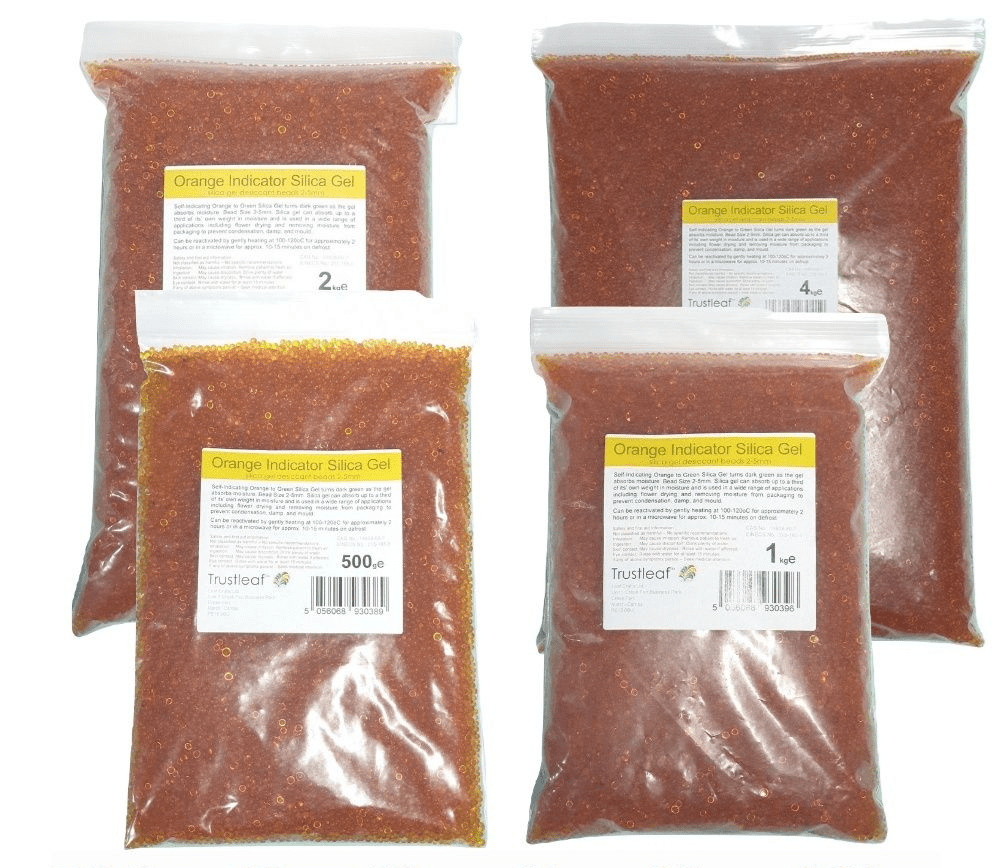 Orange indicator Silica Gel Desiccant 2-4mm Beads 500g - 12kg Bags
