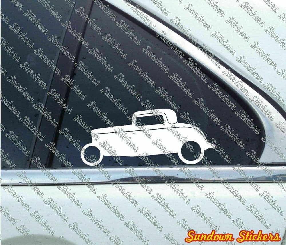 2x classic car stickers -for 1932 Ford three window coupe hotrod 32 L835