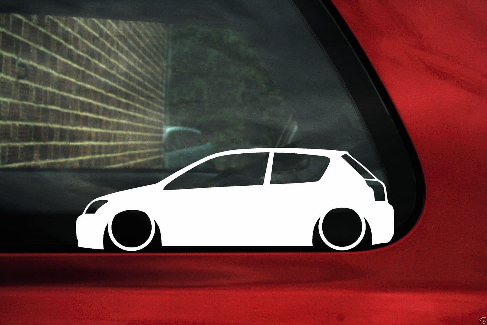 2x Low car outline stickers - Toyota e120 Corolla T-Sport / Compressor TS
