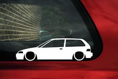 2x LOW Honda Civic EF SiR Si Vtec car outline silhouette stickers / Decals