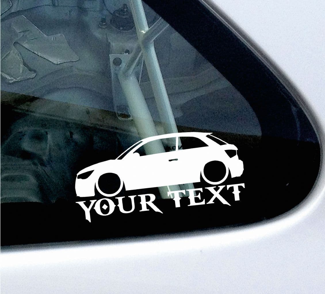 2x Lowered Audi A1 hatchback 3-door CUSTOM TEXT car silhouette stickers