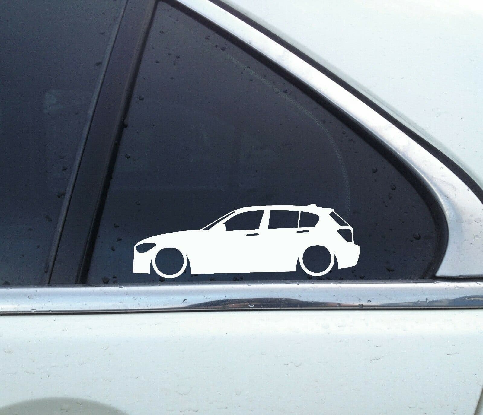 2x Lowered car outline stickers - for BMW 1-series F20 118i 116d 118d ...