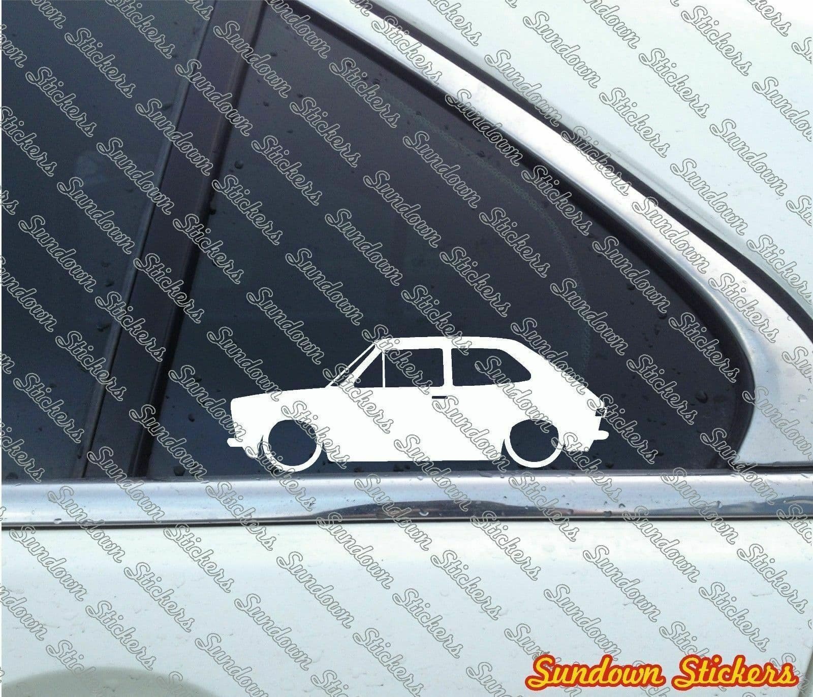 2x Lowered car outline stickers - for Fiat 127 classic vintage automobile