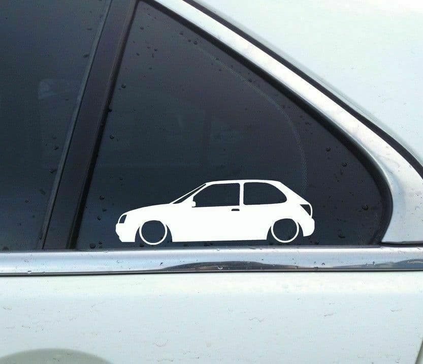 2x Lowered car outline stickers - for Ford Fiesta Zetec-S mk5 1999-2001
