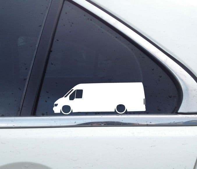 2x Lowered car outline stickers - for Ford Transit van Mk6 Jumbo LWB