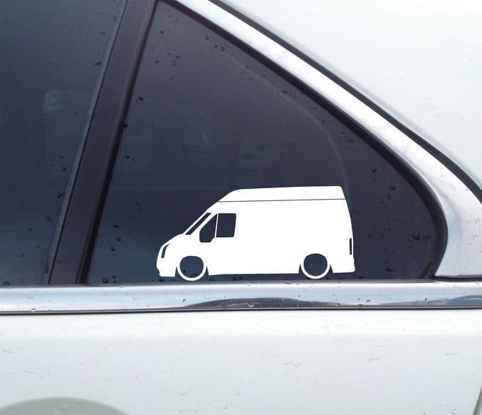 2x Lowered car outline stickers - for Ford Transit van Mk7 HIGH TOP swb