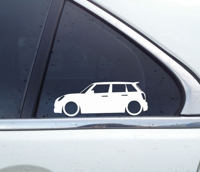 2x Lowered car outline stickers - for Mini Cooper 4-door hatch F55 L1646