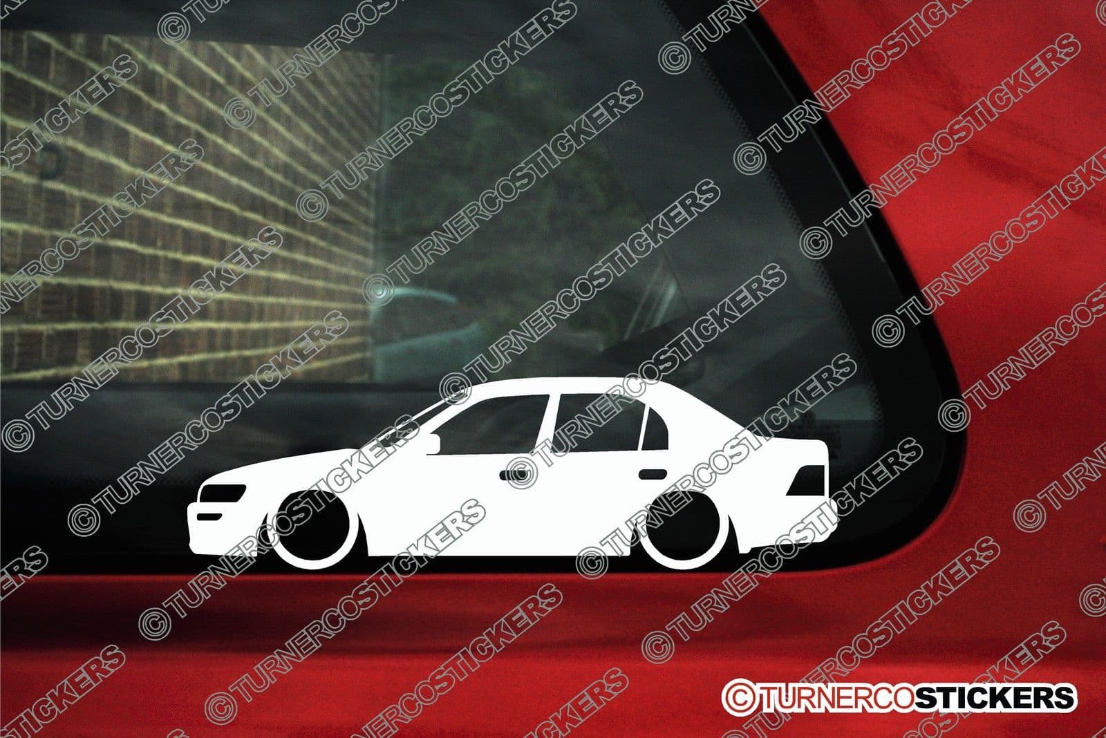 2x Lowered car outline stickers -for Toyota Corolla sedan AE100 1992 ...