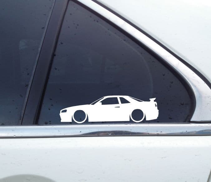2X Lowered car silhouette stickers - For Nissan Skyline R34 GTR