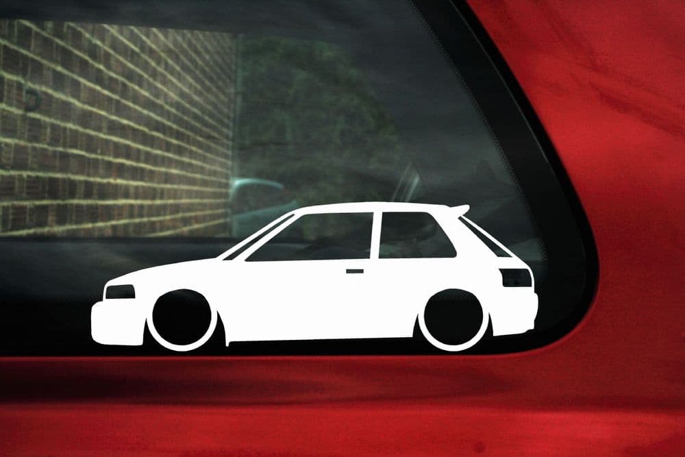 2x Lowered car stickers - for Mazda 323 familia GTR / GTX Turbo BG L1146