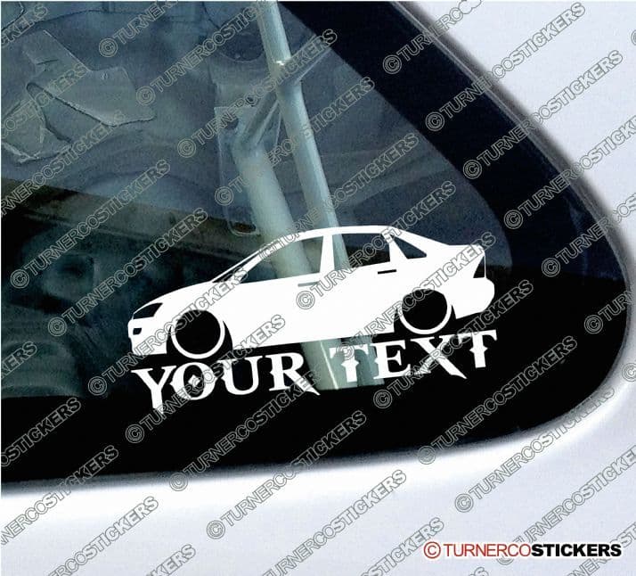 2x Lowered Ford Focus Saloon 4-door MK1 CUSTOM TEXT silhouette stickers