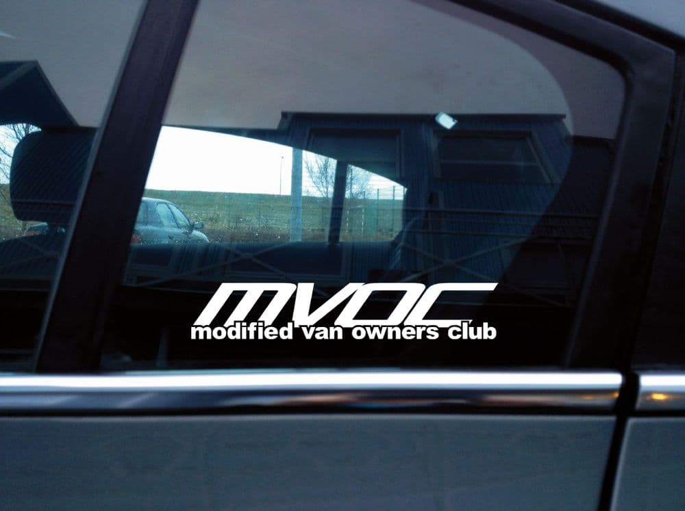 A pair of MVOC modified van owners club stickers