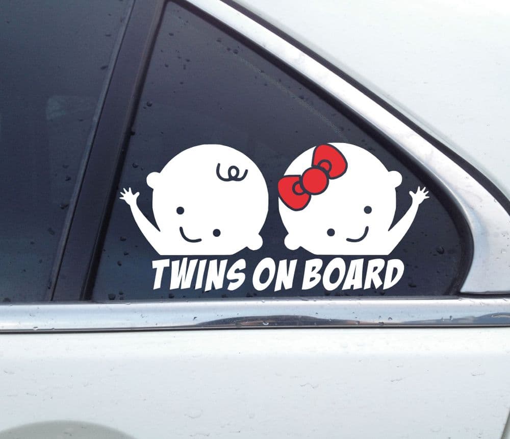 Twins on board sticker - boy and girl Children on board car warning sign