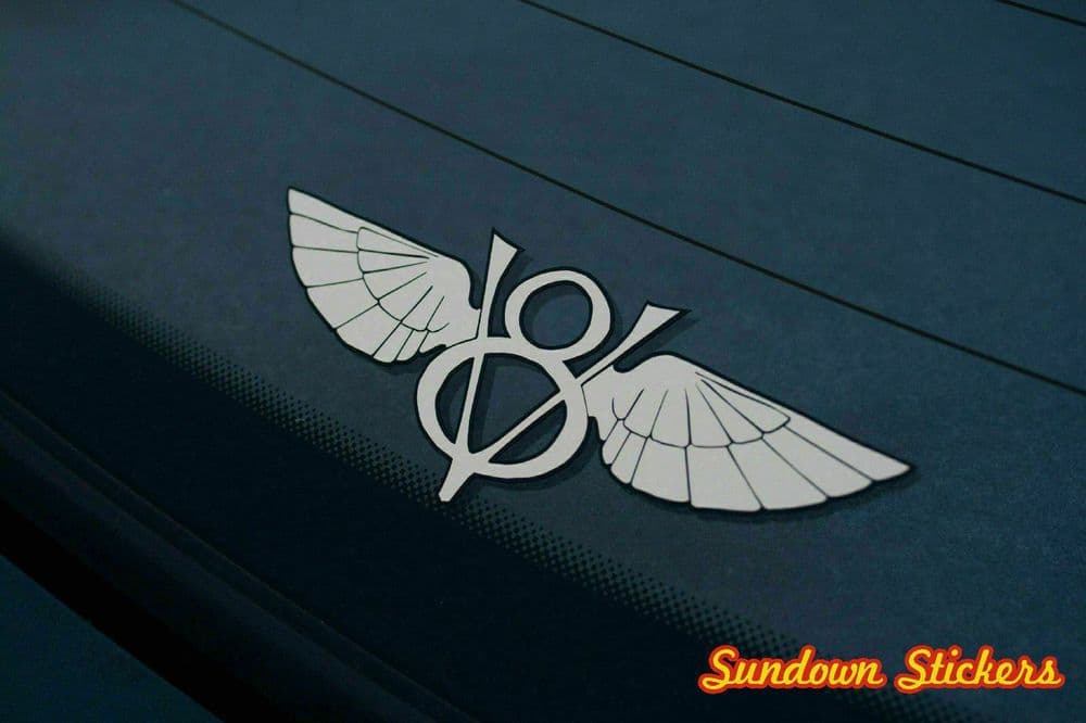 Vintage theme V8 with wings 50 s Hot rod classic car stickers / decals