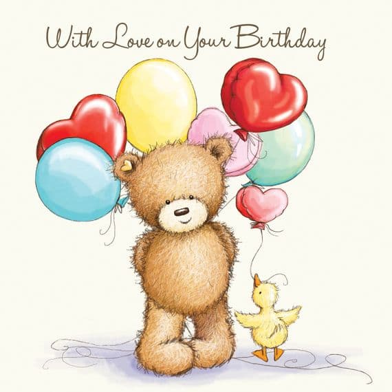 Birthday Bear With Pink Balloon, Happy Birthday Card
