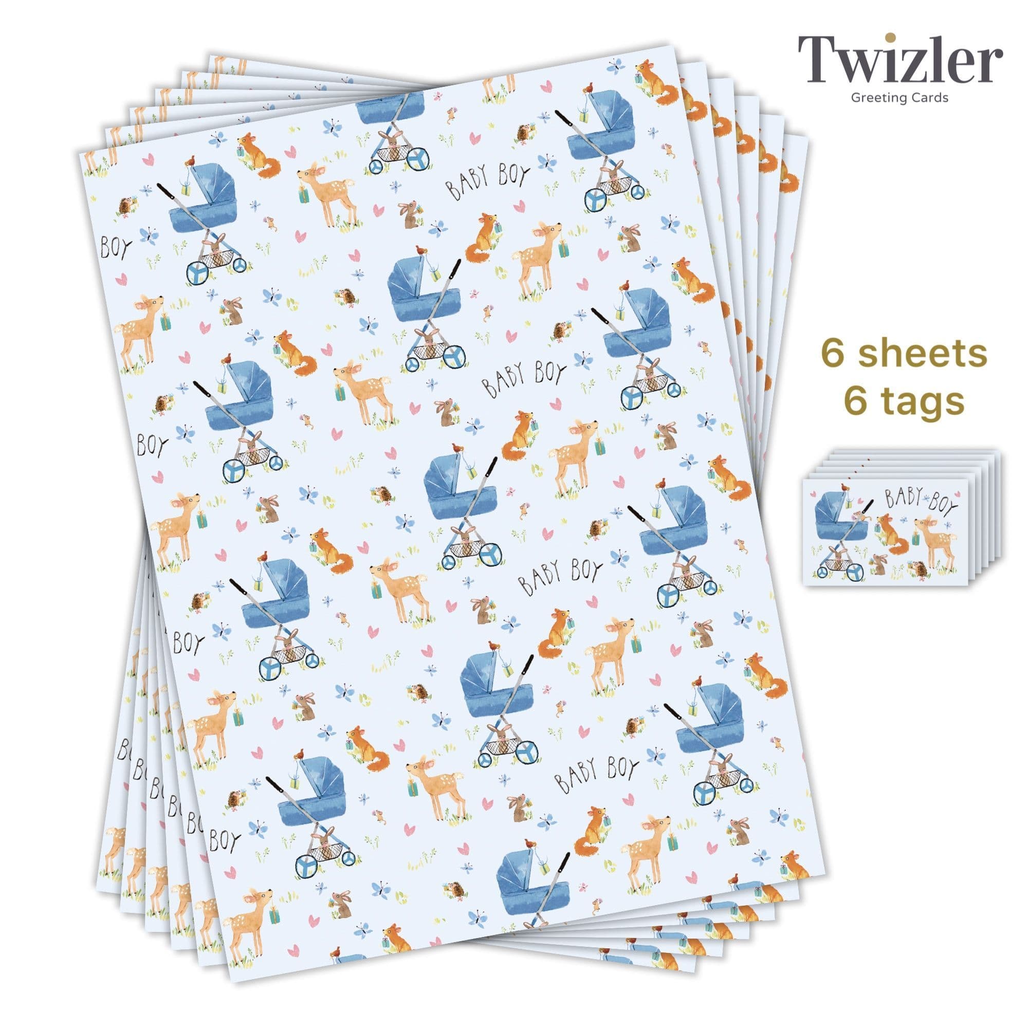 New Baby Boy Wrapping Paper. Cute Baby Shower Gift Wrap