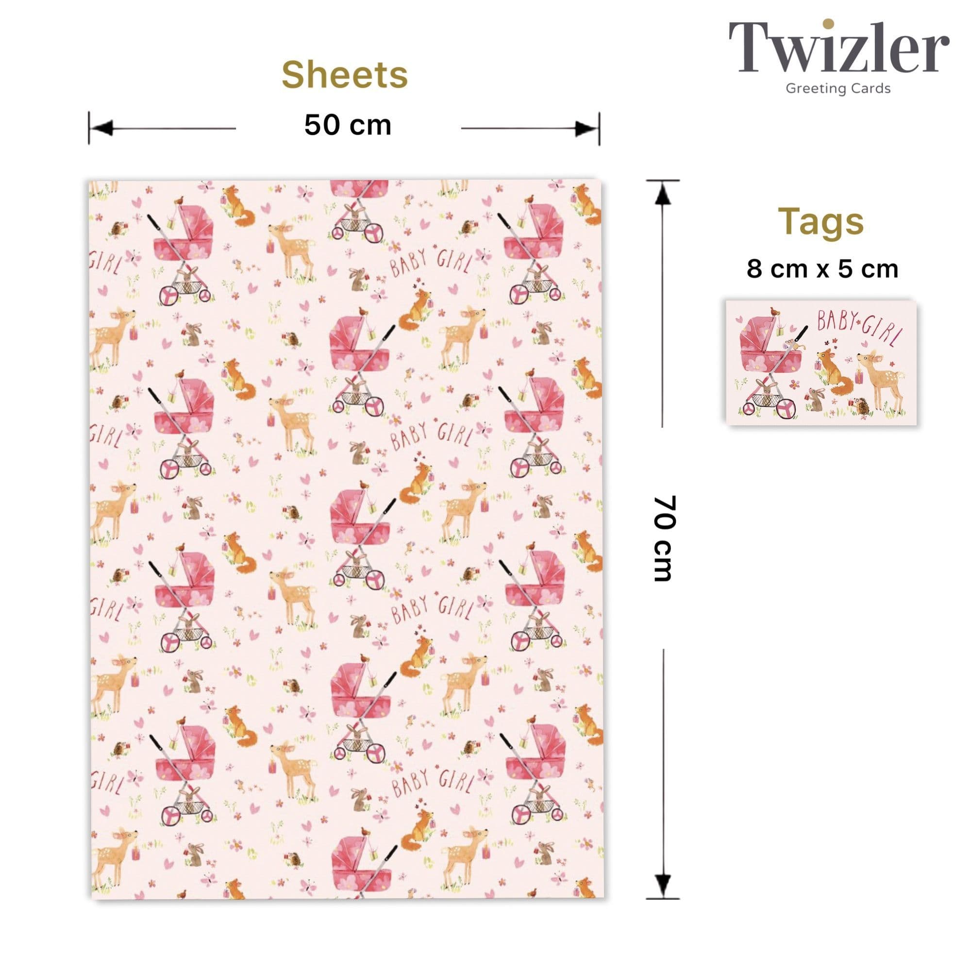 New Baby Girl Wrapping Paper. Cute Baby Shower Gift Wrap