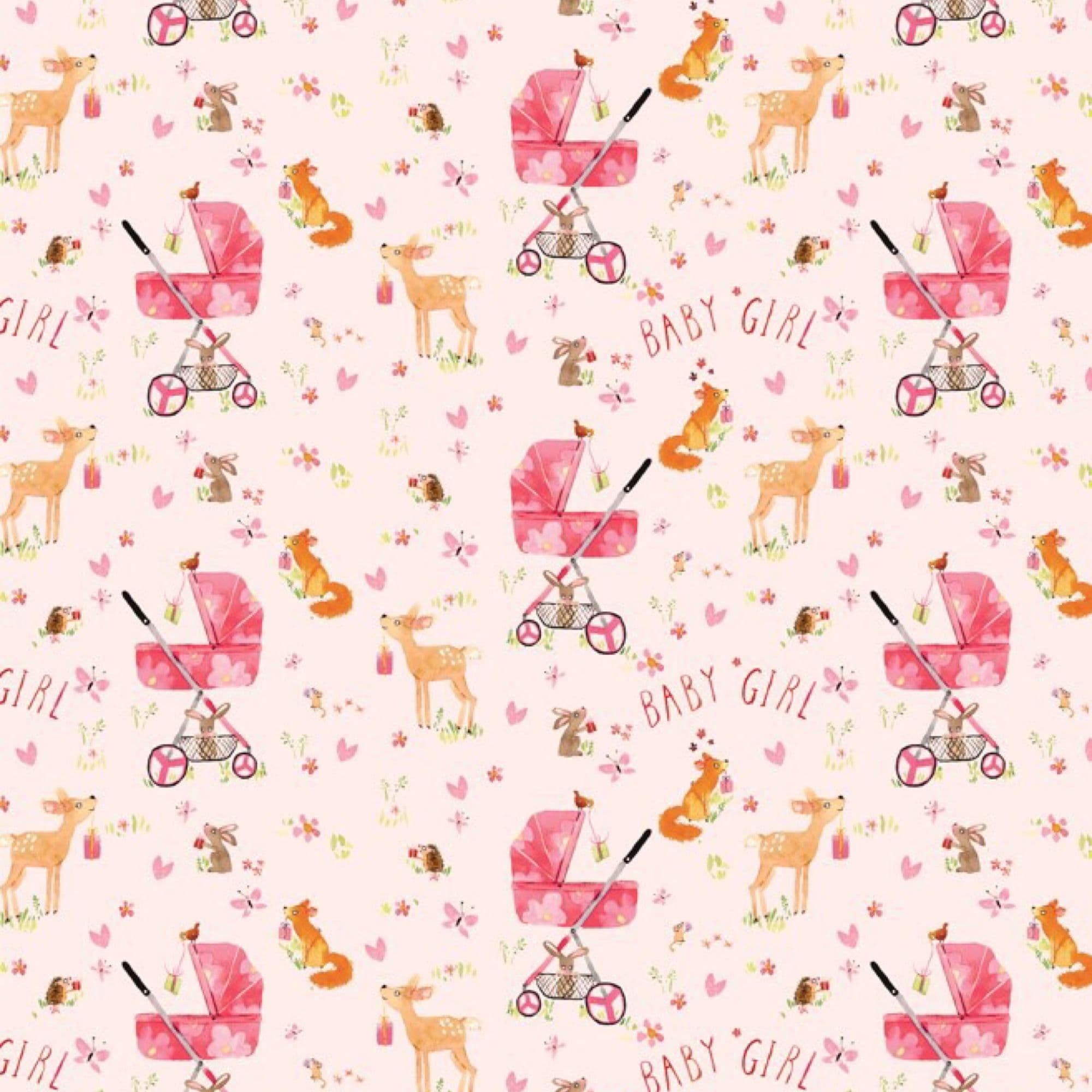 New Baby Girl Wrapping Paper. Cute Baby Shower Gift Wrap