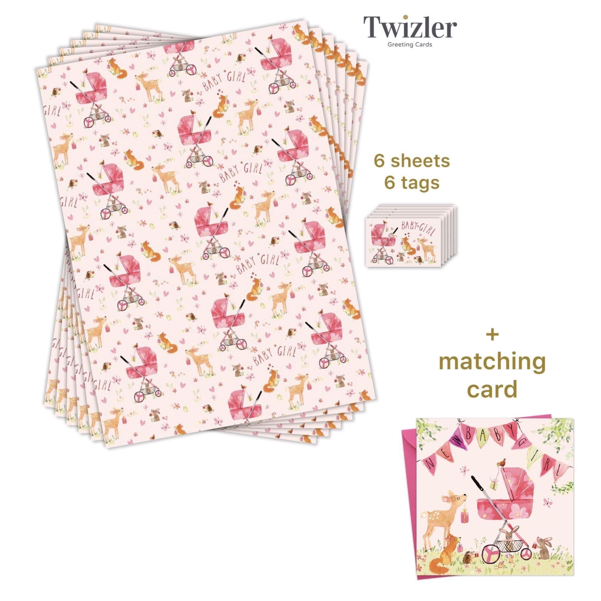 New Baby Girl Wrapping Paper. Cute Baby Shower Gift Wrap