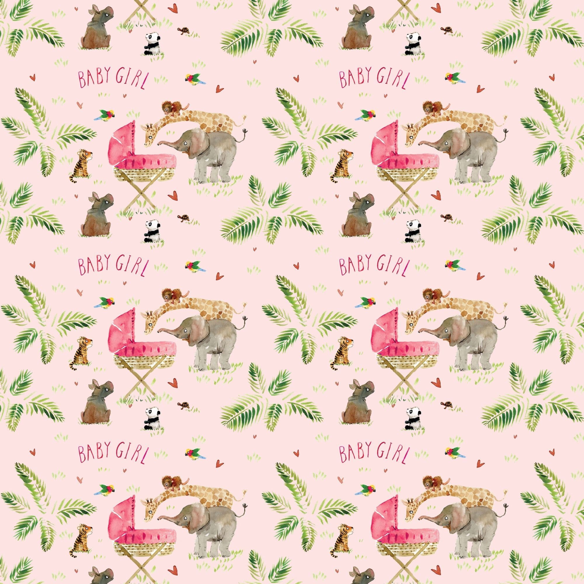 New Baby Girl Wrapping Paper. Cute Baby Shower Gift Wrap