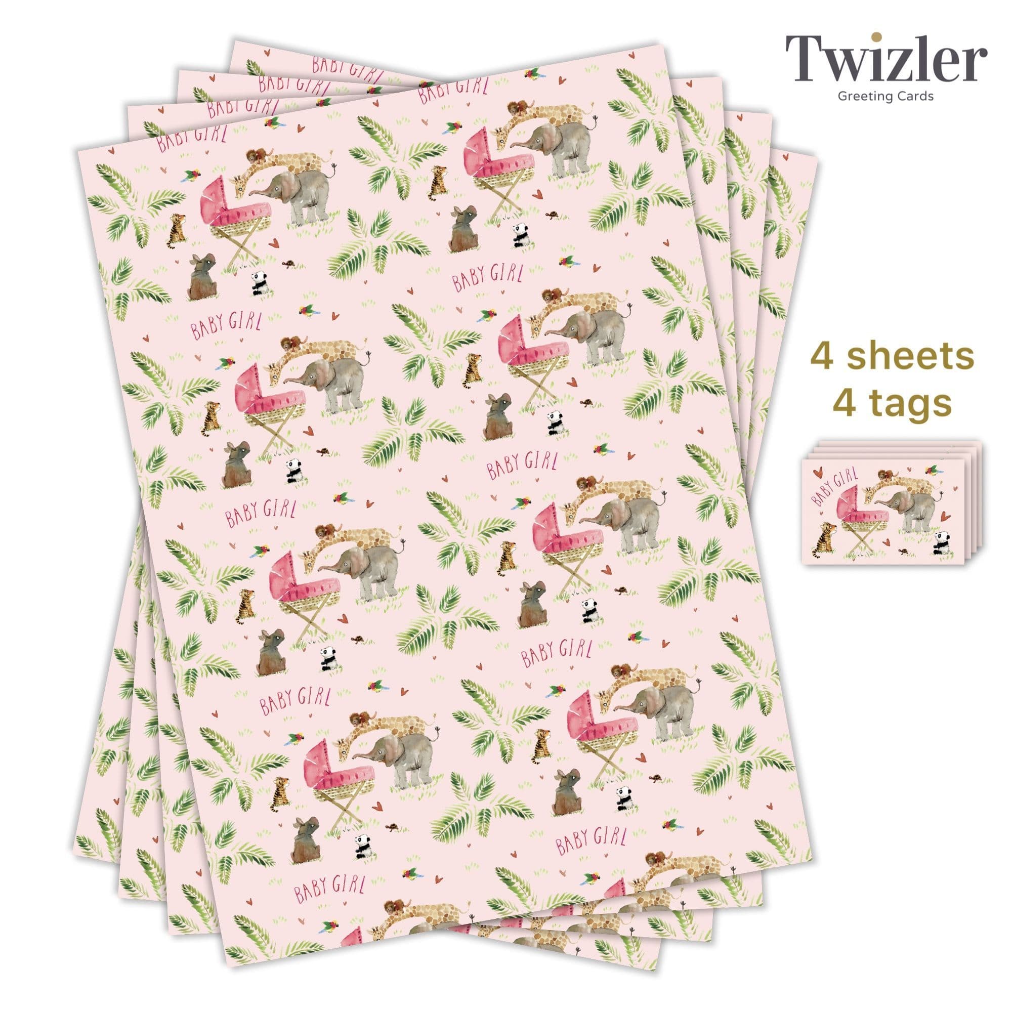 New Baby Girl Wrapping Paper. Cute Baby Shower Gift Wrap