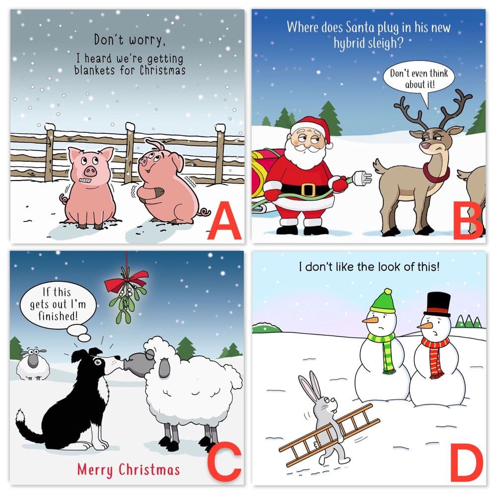 Pack of 6 Funny Christmas Cards Pack. Xmas Multipack. Funny Cards ...