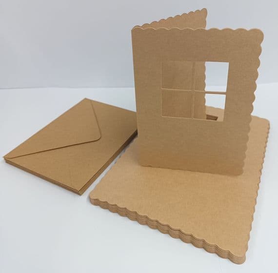 10 Pack 5" x 7" Recycled Scalloped Card Blanks & Envelopes With Square ...
