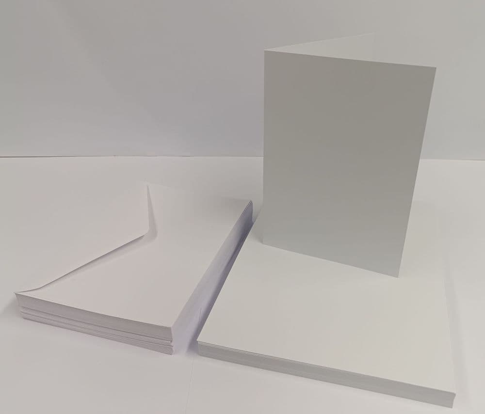 50 Pack A6 Pre-Creased White Blank Cards 250gsm & Envelopes 100gsm