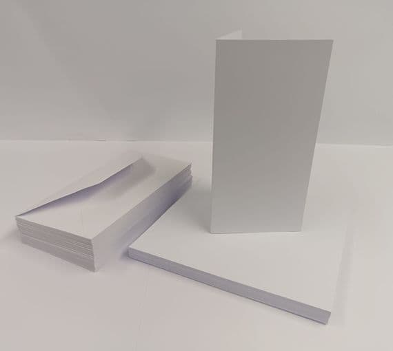 50 Pack DL Pre-Creased White Blank Cards 250gsm & Envelopes 100gsm