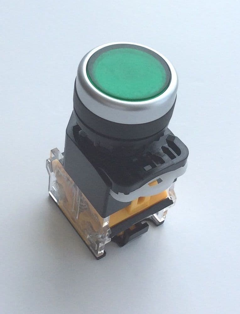 22mm Panel Mount DPST Latching Control Push Button Switch Green AC 400V 10A