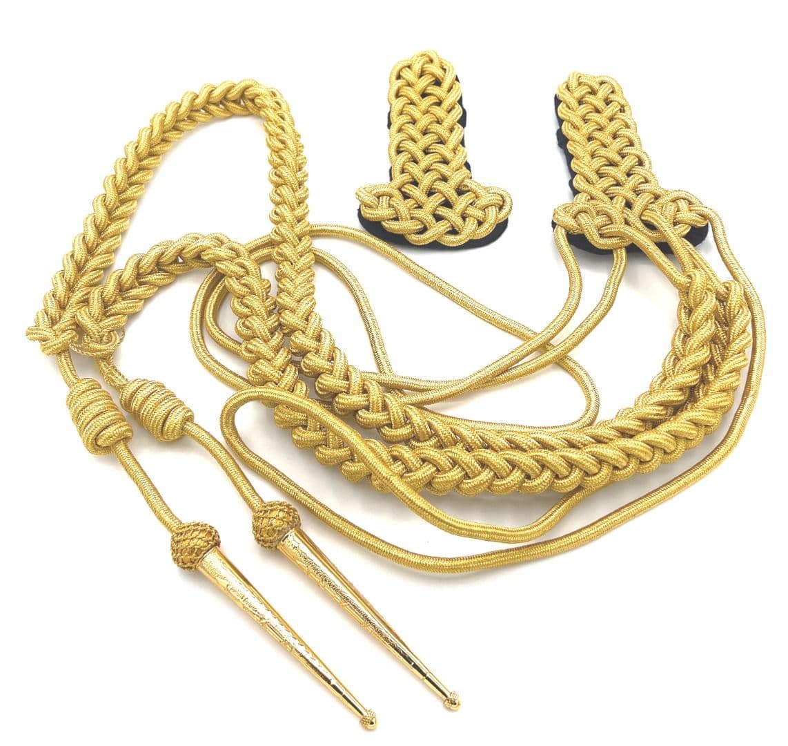 Aiguillette with Shoulder Board Gold Mylar on Navy Blue Back R1999-BB
