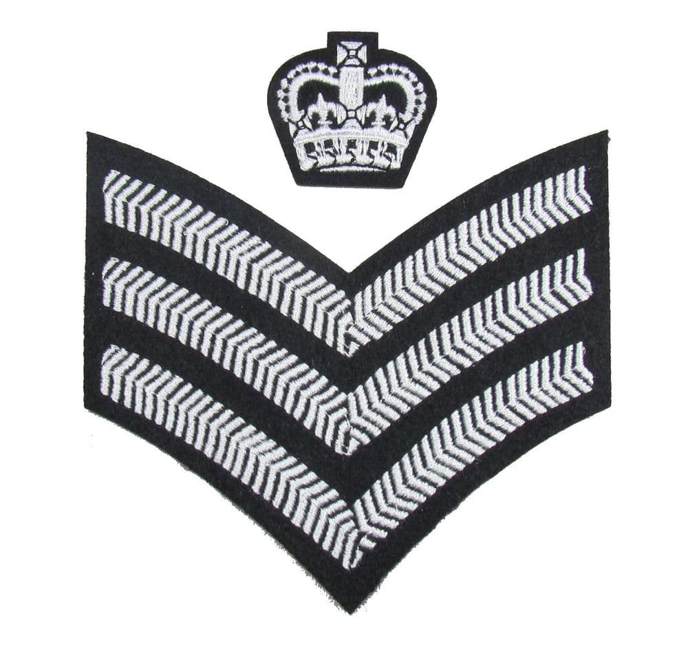 Badge C-Sergeant Crown & Chevron Uniform SNCO Rank White on Black R1816 ...