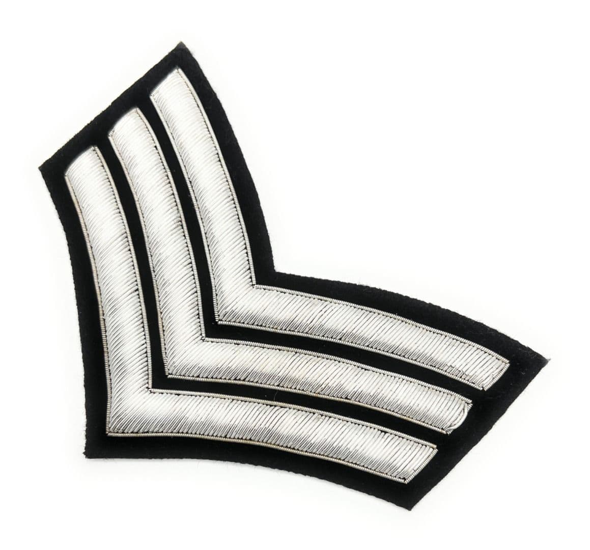 Chevrons Sergeant Stripes Silver Bullion On Black 3 Bars 150mm Wide R1224