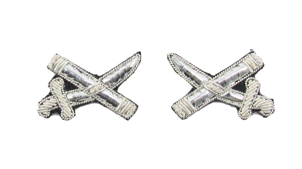 Crossed Sword & Baton Silver Embroidered General s Insignia Sold Pair R1568