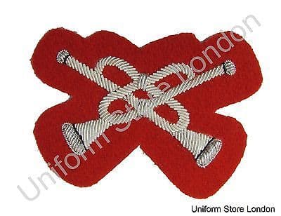 Crossed Trumpets for Mess Dress Silver Cross Trumpets On Red 3 Inch R1533