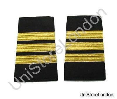 Epaulet Pilot Epaulette Sliders 3 Gold Mylar Bars First Officer Black R1292